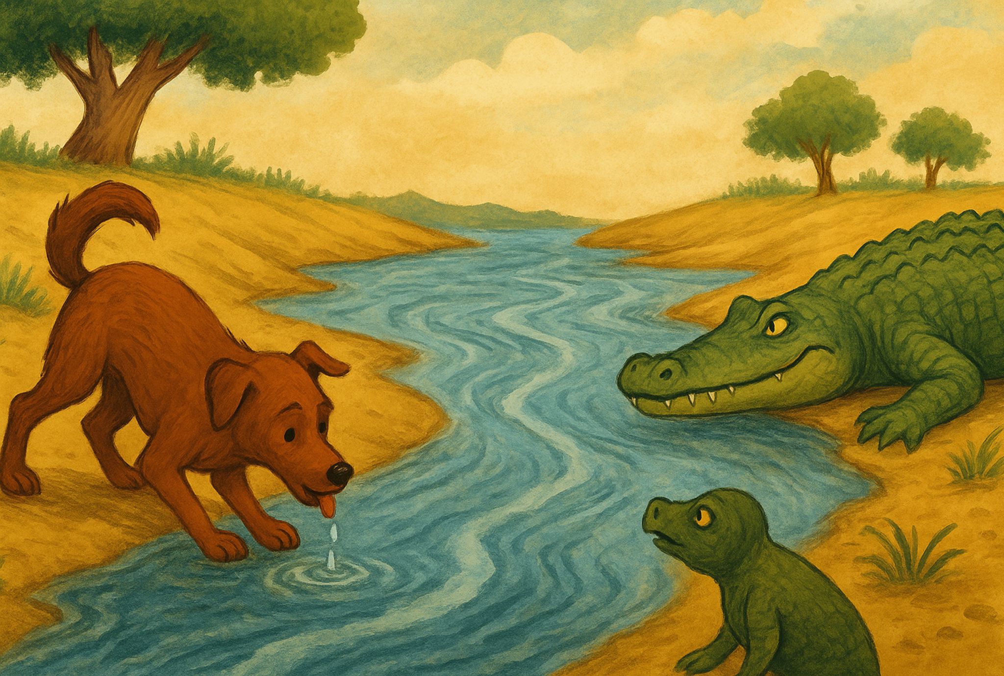 Fábula de Samaniego para niños: El perro y el cocodrilo