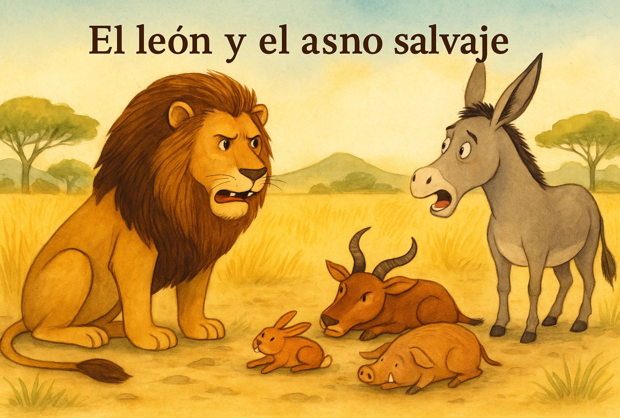 Fábulas de Esopo para niños: El león y el asno salvaje