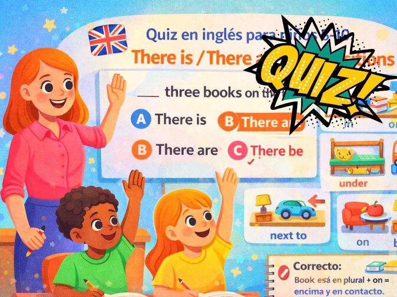 Quiz en inglés para niños de 8 a 10 años. There is/There are + prepositions