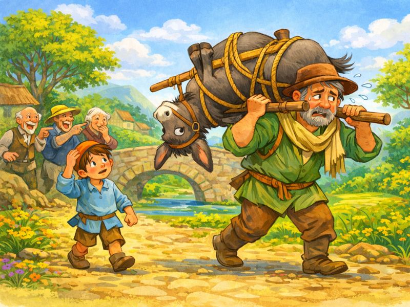 Fábula para niños de La Fontaine: El molinero, el asno y su hijo